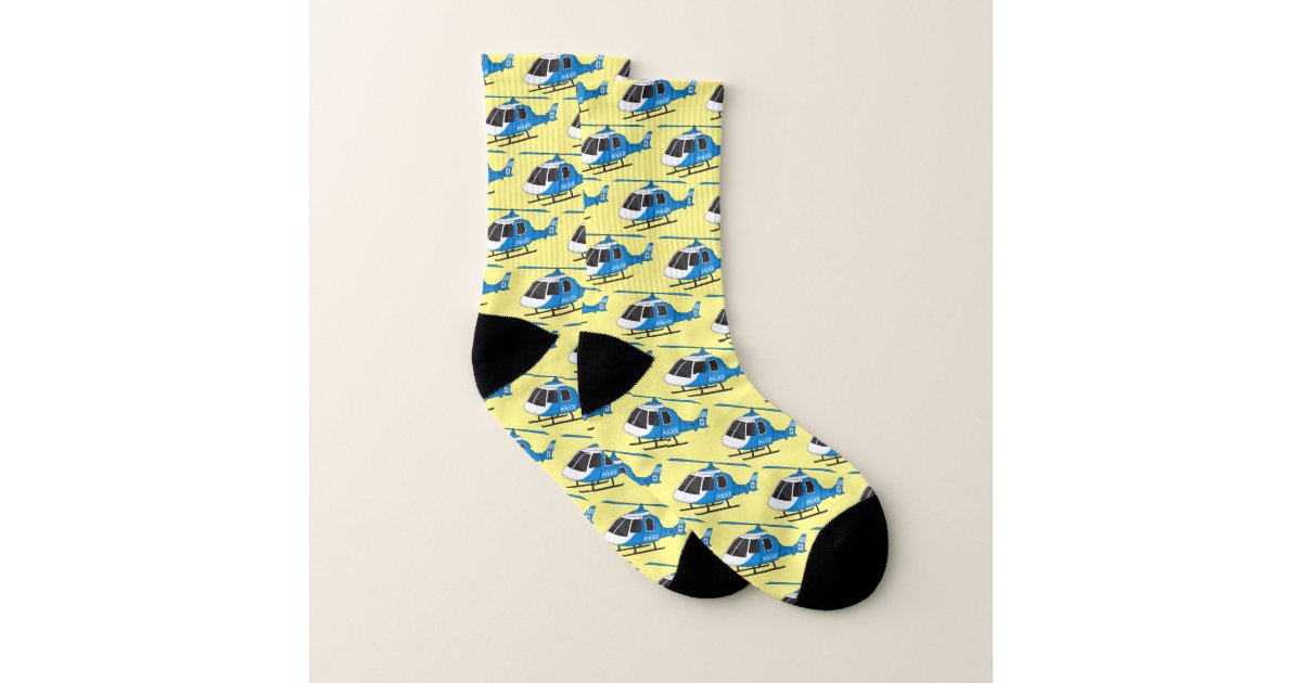 Cute police department helicopter chopper cartoon socks | Zazzle
