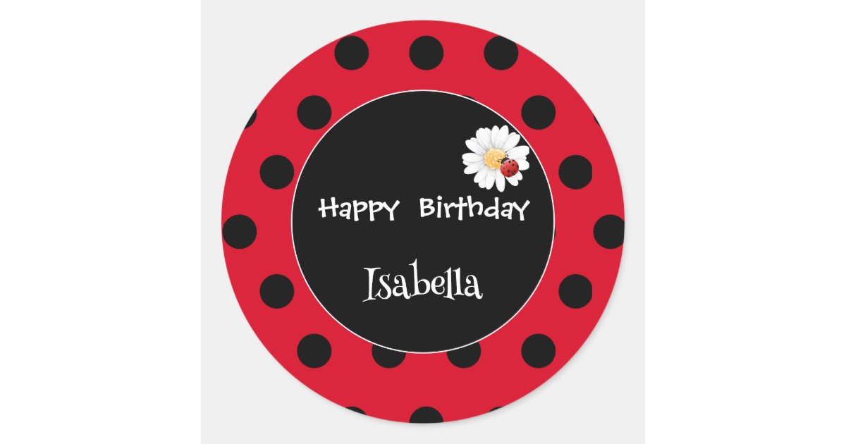 Cute Polka dot Ladybug Daisy Flower Birthday Party Classic Round ...