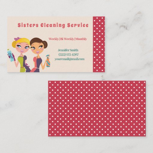 Cute Polka Dot Maid House Cleaning Service Business Card | Zazzle