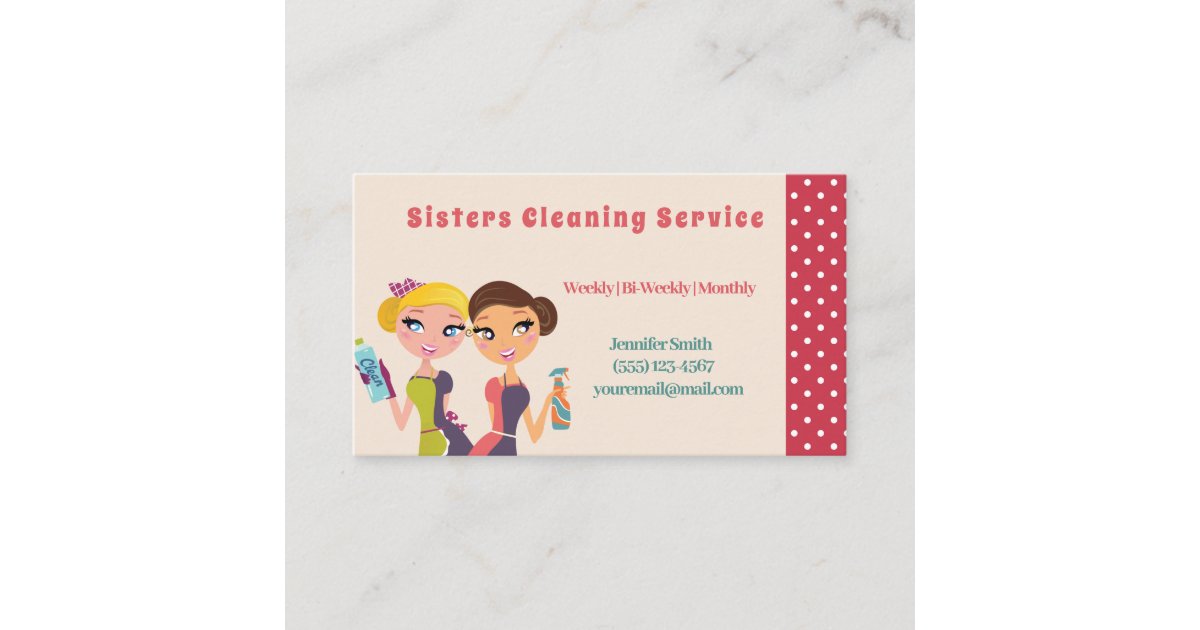 Cute Polka Dot Maid House Cleaning Service Business Card | Zazzle