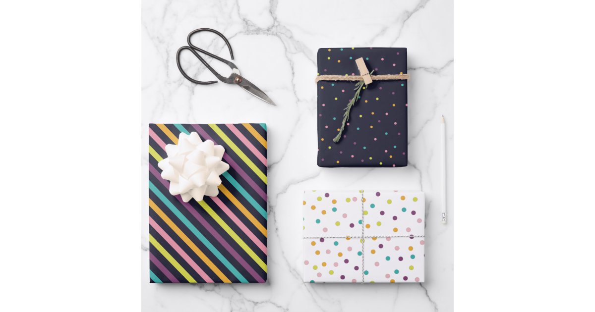 Cute Polka Dot Wrapping Paper Flat Sheet Set of 3 | Zazzle