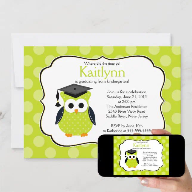 Cute Polka dots Grad Owl Girl Boy Graduation Invitation | Zazzle