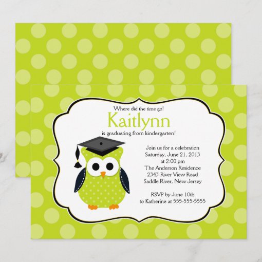 Cute Polka dots Grad Owl Girl Boy Graduation Invitation | Zazzle