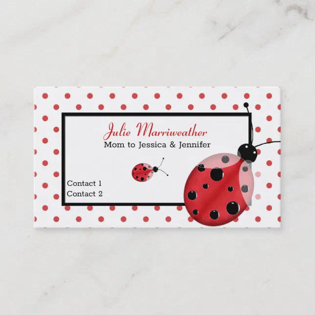 Cute Polka Dots & Ladybug Mommy Calling Card | Zazzle