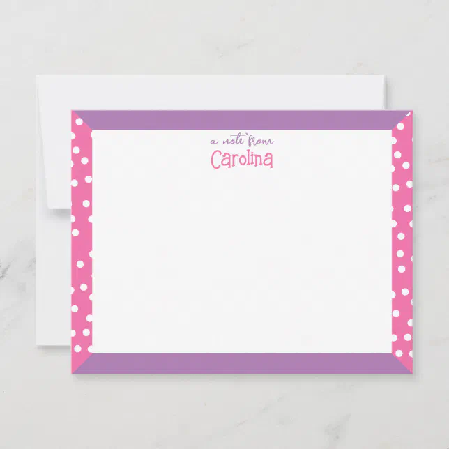 Cute Polka Dots Pink Purple Frame Girly Stationery Note Card | Zazzle