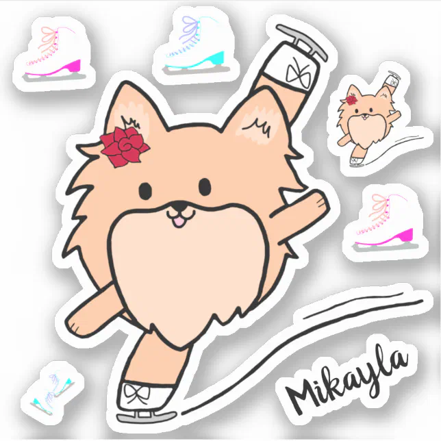 Cute Pom Figure Skating Sticker Set | Zazzle