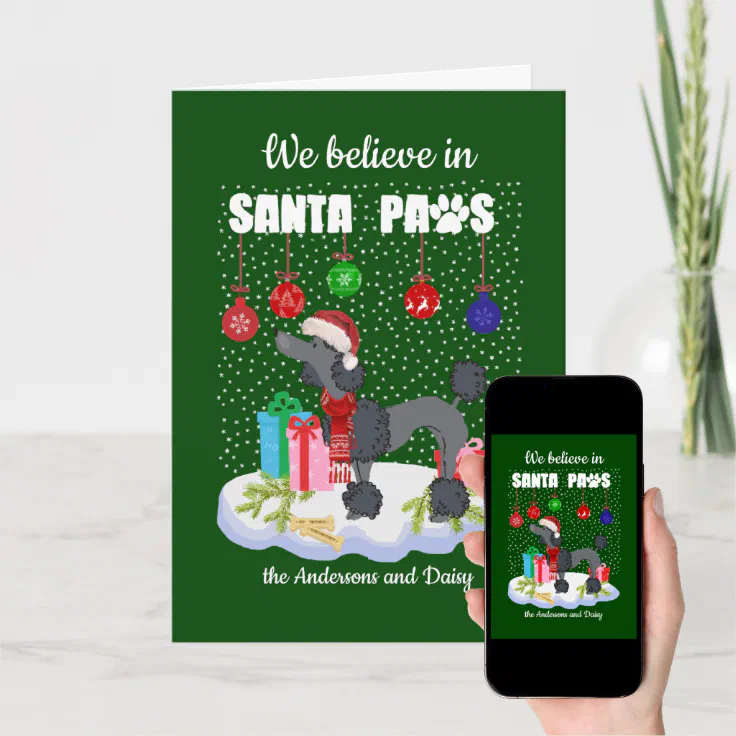 Cute Poodle Believe in Santa Paws Christmas Holiday Card | Zazzle