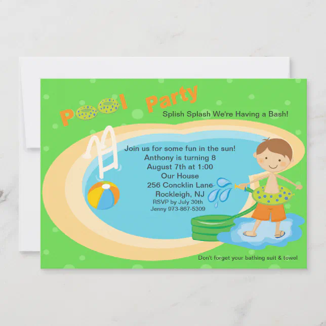 Cute Pool Party Boys Birthday Invitation | Zazzle