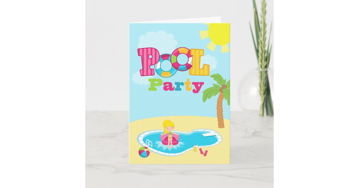 Cute pool party girls birthday party card invite | Zazzle