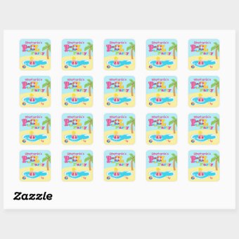 Cute pool party girls birthday party stickers | Zazzle