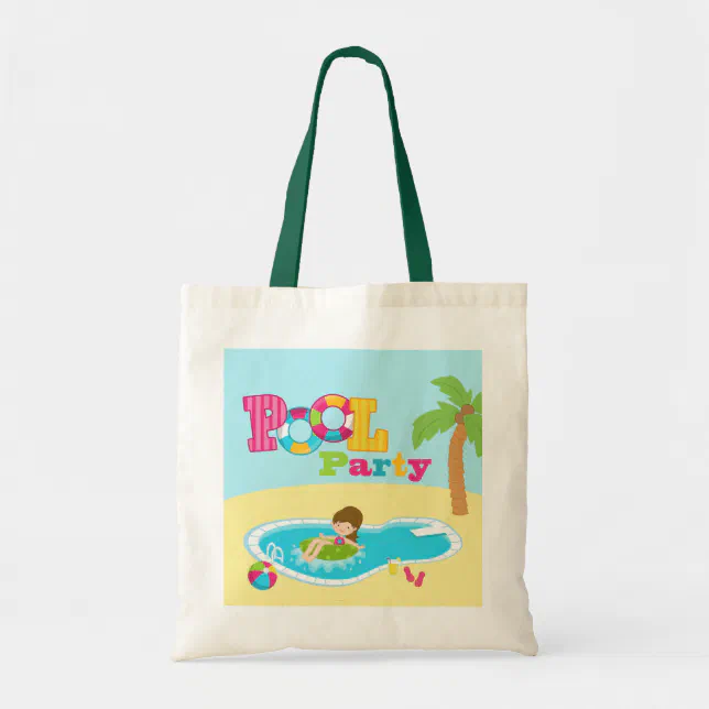 Cute pool party girls birthday party tote bag | Zazzle