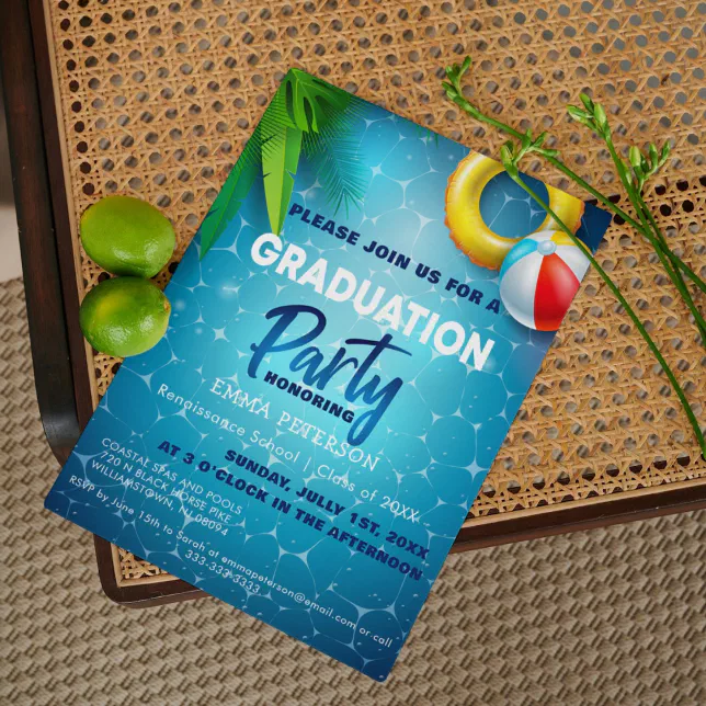 Cute Pool Party, Swimming Graduation gift Invitation | Zazzle