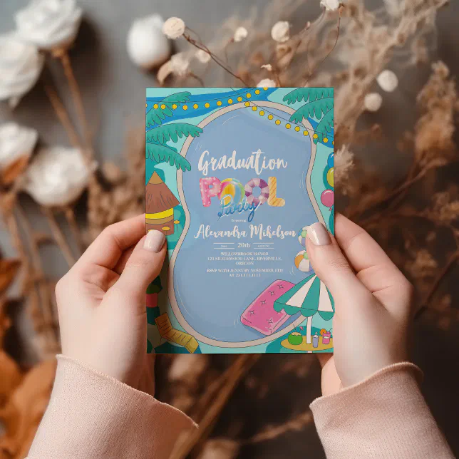 Cute Pool Party, Swimming Graduation Invitation | Zazzle