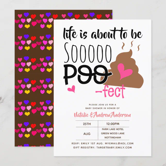 Cute POOP Emoji poofect Baby Shower Girls Funny Invitation | Zazzle