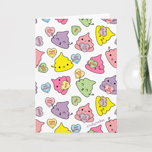 Cute Poopies Valentine's Conversation Hearts Holiday Card | Zazzle