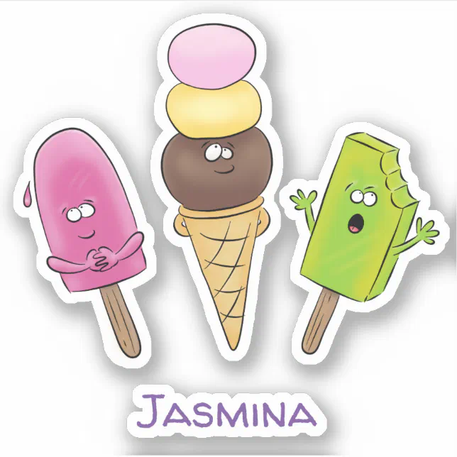 Cute popsicles and icecream cartoon illustration sticker | Zazzle