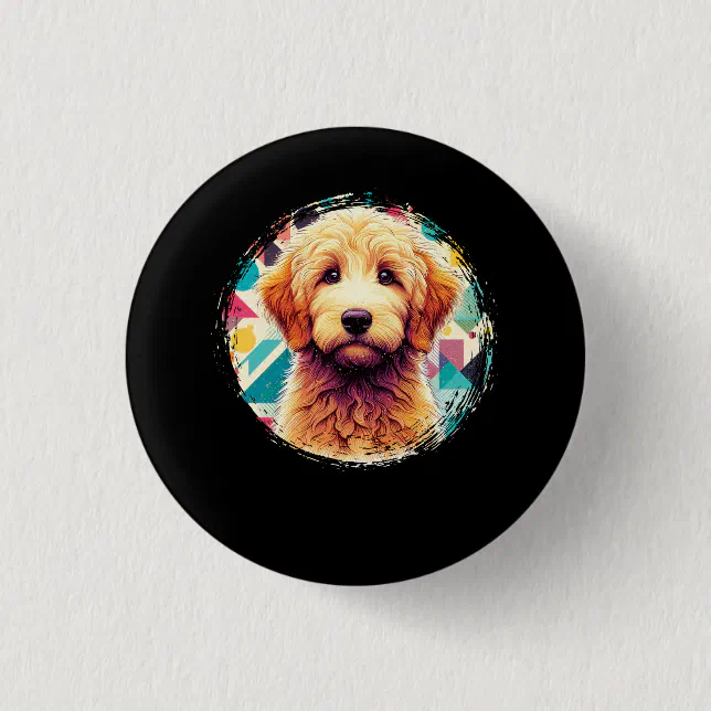 Cute Portrait Goldendoodle Dog on Golden Doodle Lo Button | Zazzle