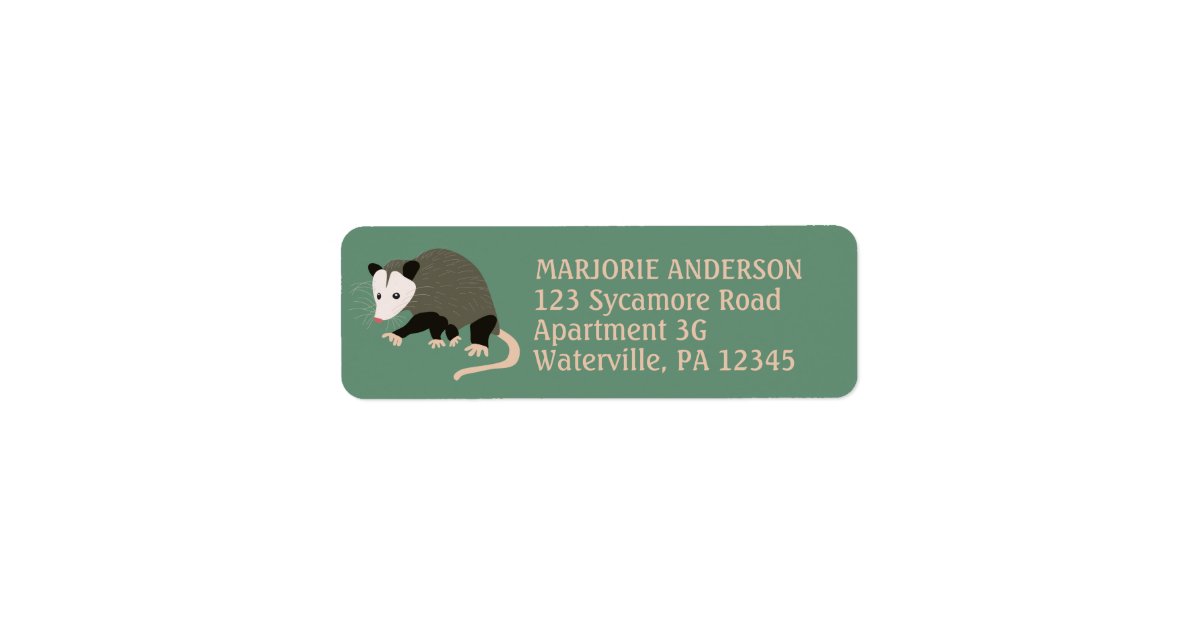 Cute Possum Illustration Green Return Address Label | Zazzle