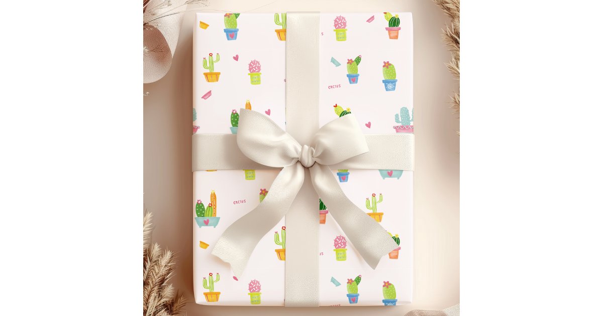 Cute Potted Cacti & Desert Plant Pattern Wrapping Paper | Zazzle