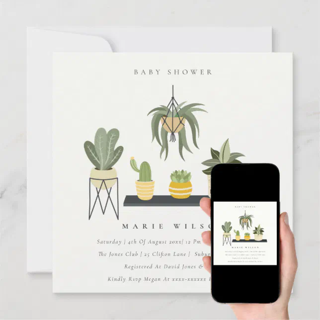Cute Potted Leafy Succulent Plants Baby Shower Invitation | Zazzle