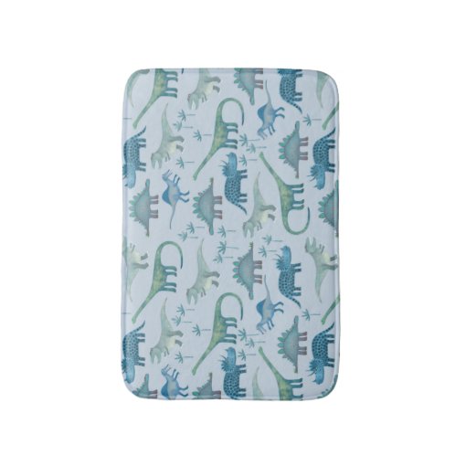 Cute Prehistoric Blue Dinosaur Pattern Bath Mat | Zazzle