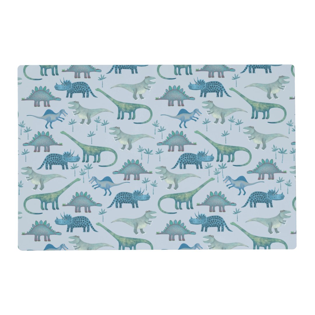 Cute Prehistoric Blue Dinosaur Pattern Placemat | Zazzle