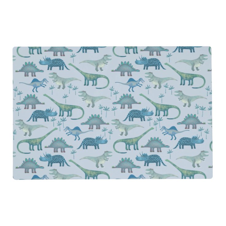 Cute Prehistoric Blue Dinosaur Pattern Placemat | Zazzle