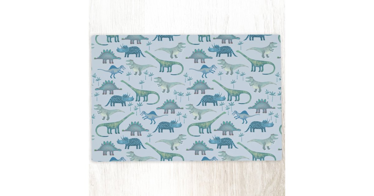 Cute Prehistoric Blue Dinosaur Pattern Placemat | Zazzle