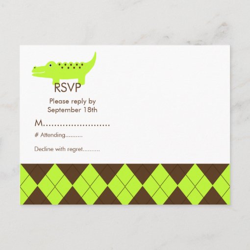 Cute Preppy Alligator Baby Shower RSVP Post Card | Zazzle