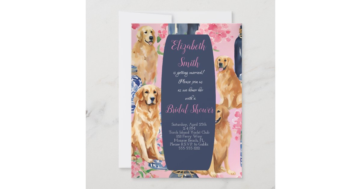 Cute preppy golden retriever dog invitation | Zazzle