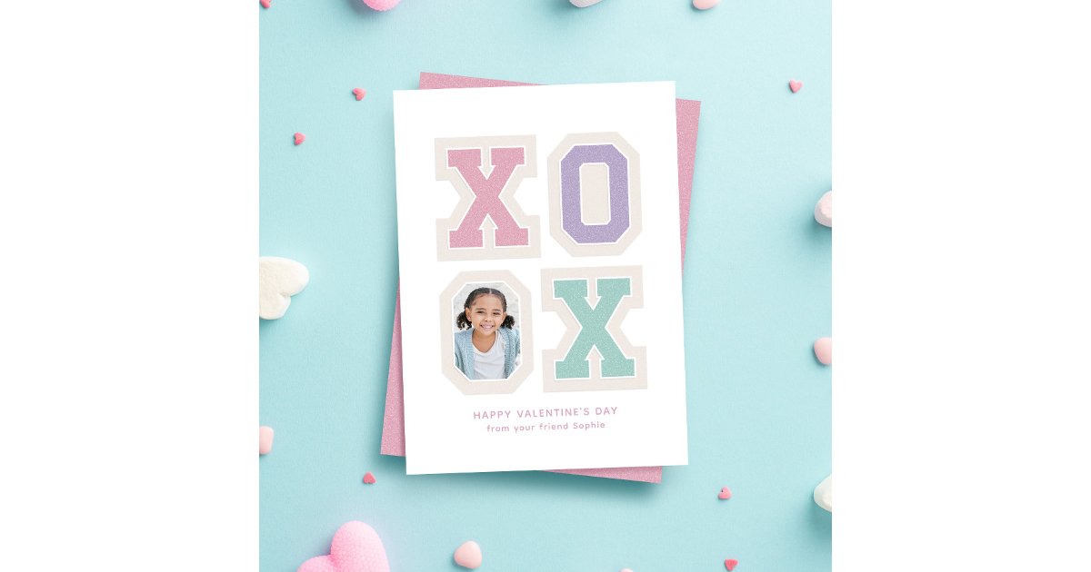 Cute preppy patches photo Valentine Note Card | Zazzle