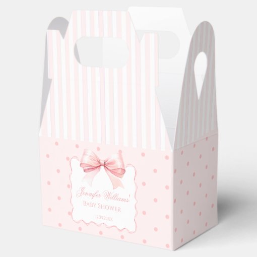 Cute preppy pink bow ribbon baby girl shower favor boxes | Zazzle