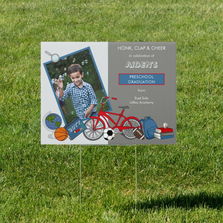 Cute Preschool Photo Boy Honk Clap Cheer Sign | Zazzle