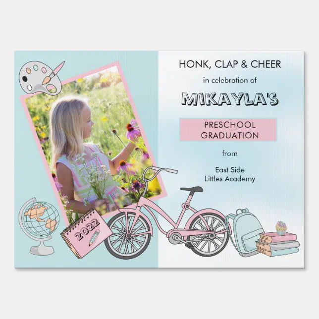 Cute Preschool Photo Girl Graduation Sign | Zazzle
