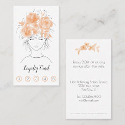 Cute pretty girl peach watercolor roses-Floral Loyalty Card | Zazzle