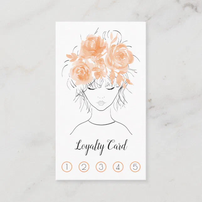 Cute pretty girl peach watercolor roses-Floral Loyalty Card | Zazzle