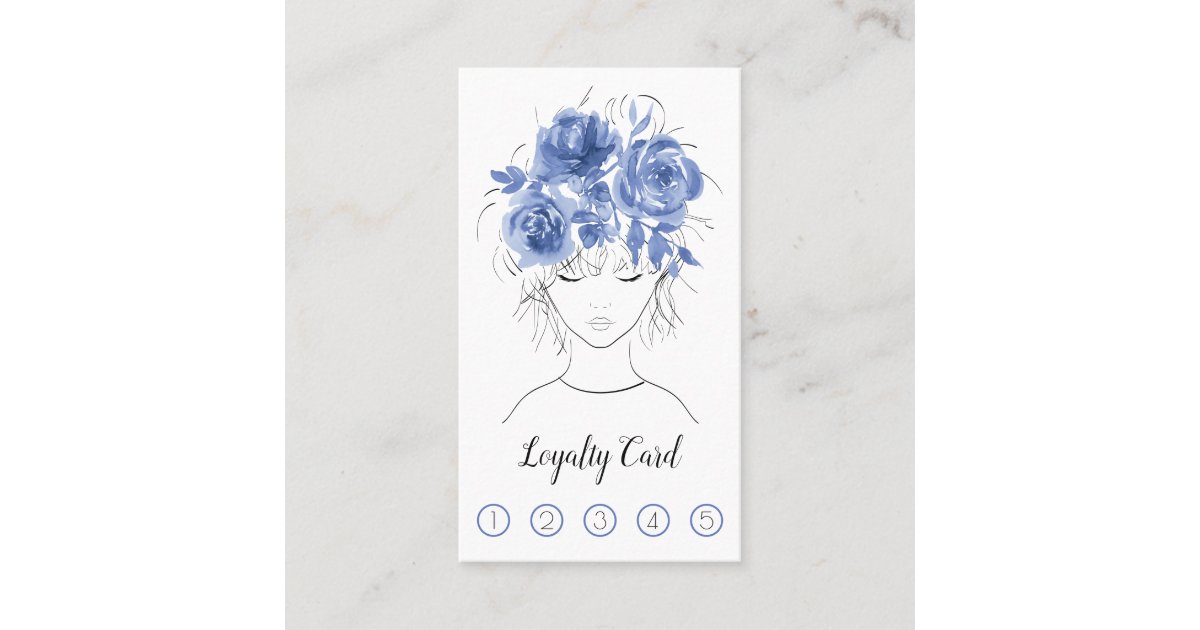 Cute pretty girl with blue watercolor roses-Floral Loyalty Card | Zazzle