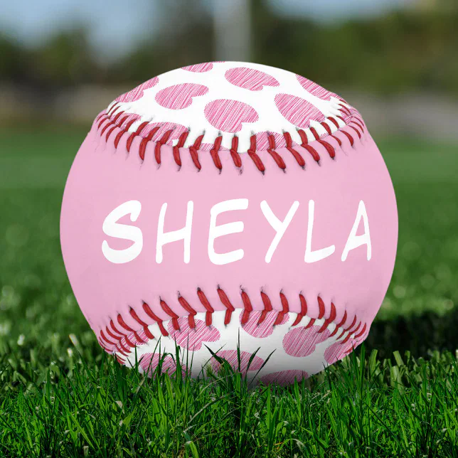 Cute Pretty Pink Heart Pattern Name Softball | Zazzle
