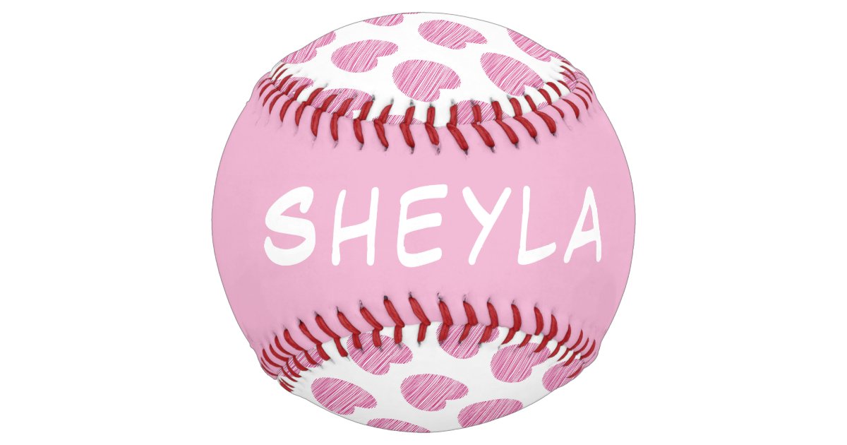 Cute Pretty Pink Heart Pattern Name Softball | Zazzle