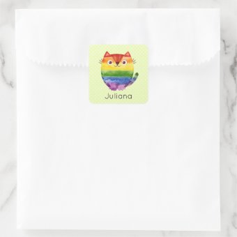Cute Pride Kitty Watercolor Square Sticker | Zazzle