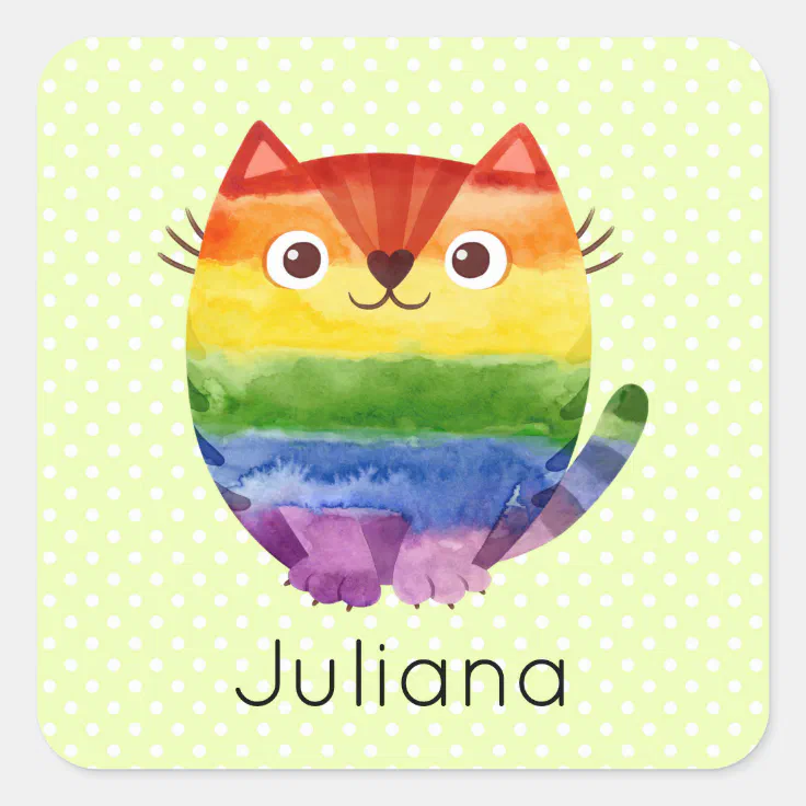 Cute Pride Kitty Watercolor Square Sticker | Zazzle