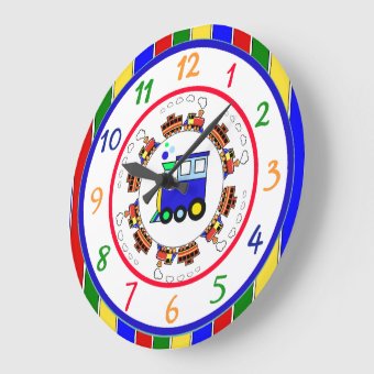 Cute Primary Colors Choo Choo Train Large Clock | Zazzle