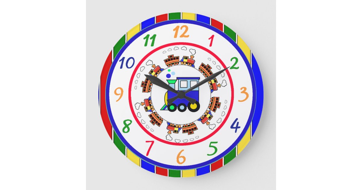 Cute Primary Colors Choo Choo Train Large Clock | Zazzle