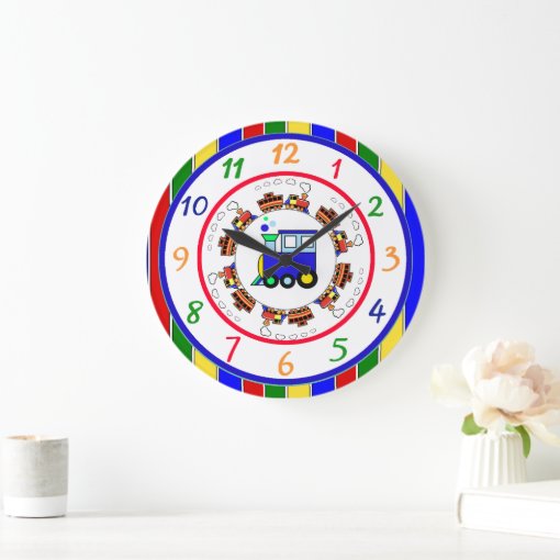 Cute Primary Colors Choo Choo Train Large Clock | Zazzle
