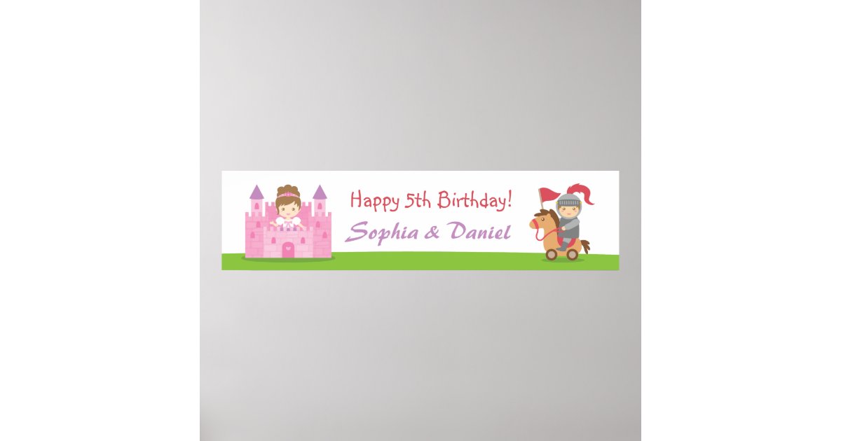 Cute Princess and Knight Birthday Party Banner Poster | Zazzle