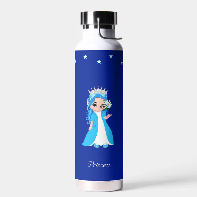 Cute Princess and Stars on Royal Blue Water Bottle | Zazzle
