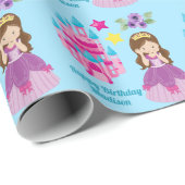 Cute Princess Castle Custom Ice Blue Birthday Girl Wrapping Paper | Zazzle