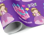 Cute Princess Castle Custom Purple Birthday Girl Wrapping Paper | Zazzle