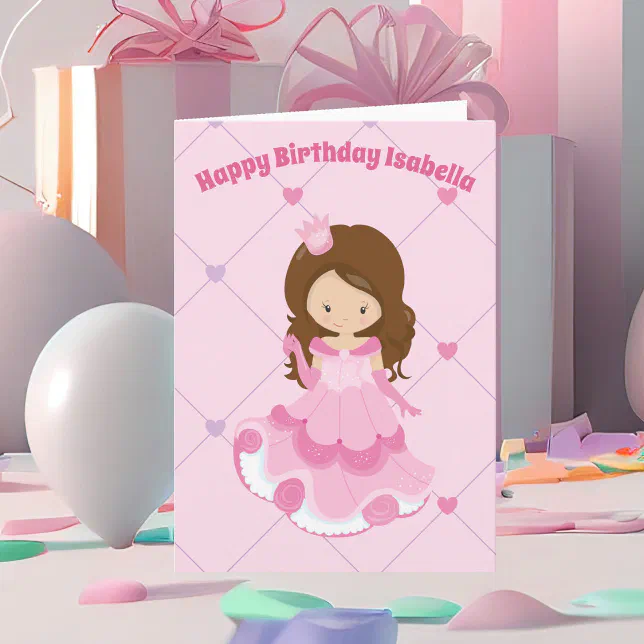 Cute Princess Girl Pink Custom Kids Happy Birthday Card | Zazzle