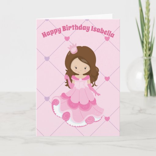 Cute Princess Girl Pink Custom Kids Happy Birthday Card | Zazzle